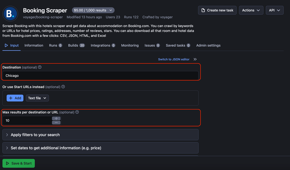 How to scrape hotel data from Booking.com