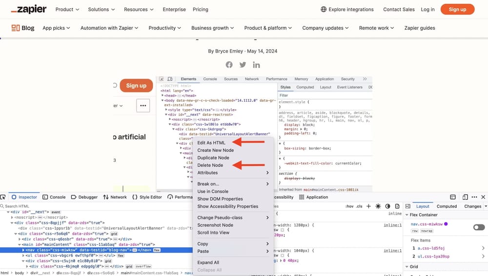 Inspect elements in Chrome, Safari, Firefox, and more