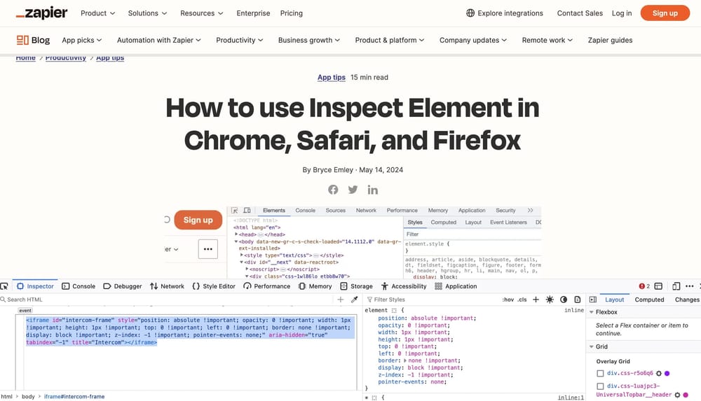 Inspect elements in Chrome, Safari, Firefox, and more