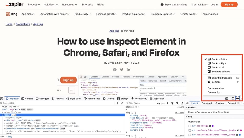 Inspect elements in Chrome, Safari, Firefox, and more