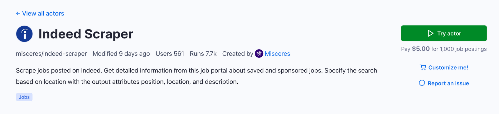 How to scrape Indeed jobs and company profiles