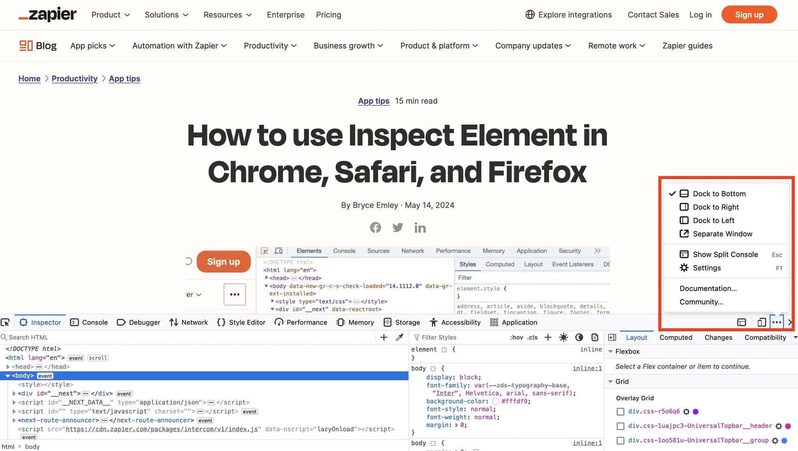 Inspect elements in Chrome, Safari, Firefox, and more