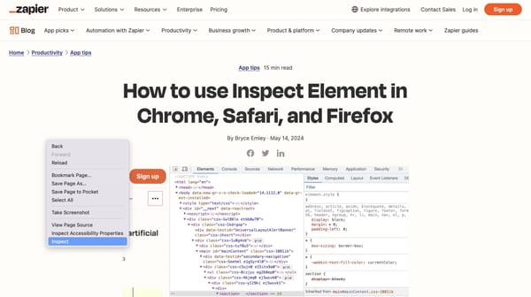 Inspect elements in Chrome, Safari, Firefox, and more